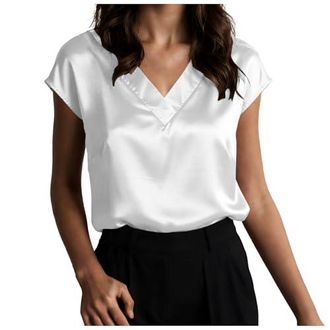 Generic Blouse Satin avec Brillance Femme Chic Et &eacute;l&eacute;gant Soir&eacute;e Chemise Manches Courtes Col en Rond Chemisier Grande Taille Printemps Fashion Casual C&eacute;r&eacute;moni