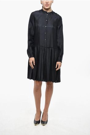 Aspesi Viscose Satin Shirt Dress with Pleated Skirt Größe 38