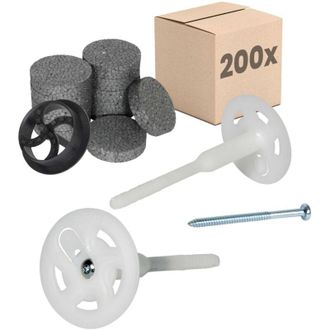 Protektor D&auml;mmstoff-Schraubd&uuml;bel WDVS D&uuml;bel f&uuml;r Fassadend&auml;mmung - 18cm, 200 D&uuml;bel + 200 Rondelle + 1 Fr&auml;ser, Wei&szlig;