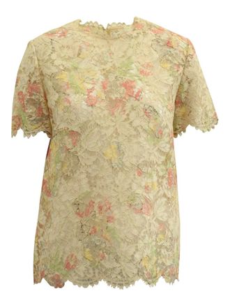 Mario Valentino blouse &agrave; dentelle fleurie - Jaune