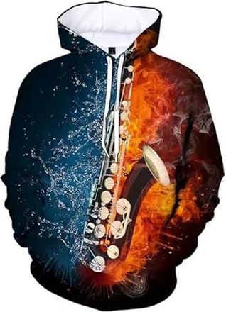 Keephen Musique Art Saxophone Sweat à Capuche Hommes Vêtements Tracksuit 3D Printed Music Instrument Graphic Sweatshirts Pulls à Manches Longues