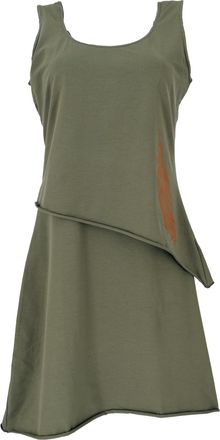 Guru Shop Minikleid aus Bio-Baumwolle im Lagenlook, &auml;rmelloses Boho Kleid mit Federdruck - Olive, Damen, Size:XL