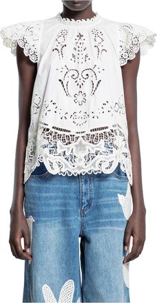 Sea NY Femme, Blouses et Chemises, Blanc, Taille: 36 FR Haut en Dentelle &agrave; Manches Volant&eacute;es