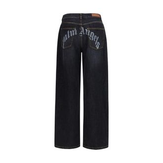 Palm Angels Wide-Leg Cotton Denim Jeans - Black