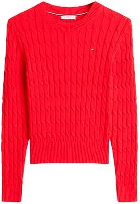 Tommy Hilfiger Pull droit &agrave; col rond en maille c&ocirc;tel&eacute;e de coton