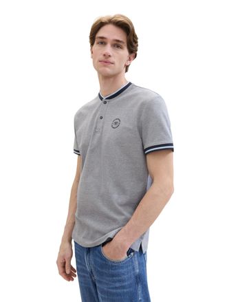 Tom Tailor Herren Basic Piqué Poloshirt mit Stehkragen, navy white two tone pique, XXL
