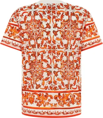 Dolce & Gabbana Maiolica-Print Cotton T-Shirt - Orange