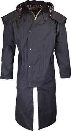 Walker and Hawkes Walker & Hawkes - Veste cirée Longue Stockman - Unisexe - Style Cape - Capuche - Bleu Marine - 2XL