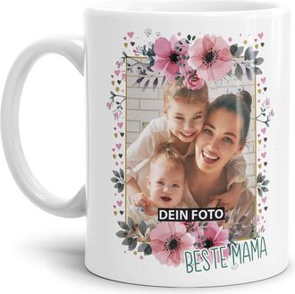 Tassendruck Keramik Tasse - Beste Mama - mit Foto selbst gestalten - Geschenk für die beste Mama, Muttertag, Weihnachten I Personalisiert, Weiß, 300 ml