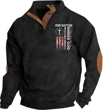 Generic Sweat-shirt sans capuche pour homme - T-shirt &agrave; manches longues avec 1/4 boutons - Col montant - T-shirt de sport confortable et doux - Pour lext&eacute;rieu