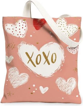 Generic Sacs fourre-tout en toile r&eacute;utilisables avec motif coeur pour la Saint-Valentin, &eacute;l&eacute;gants, l&eacute;gers et lavables, p&ecirc;che, 13x15 Inch