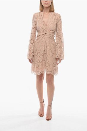 Super Blond V-Neck Lace Dress with Back Zip size 40