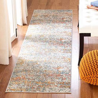 Safavieh Zeitgenössische Teppich für Wohnzimmer, Esszimmer, Schlafzimmer - Madison Collection, Kurzer Flor, Grau und Orange, 61 X 244 cm