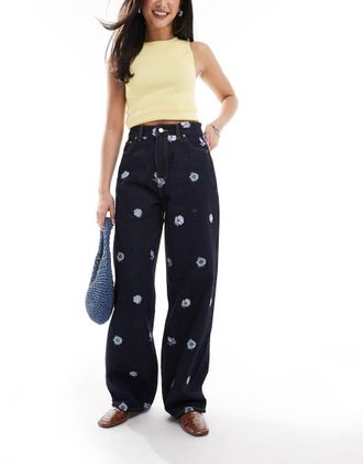 Dr. Denim Dr. Denim - Donna - Weite Boyfriend-Jeans mit Blumenstickerei-Blau