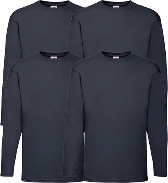 Fruit Of The Loom Langarmshirt Valueweight Longsleeve T 4er Sets + 1HL-Kauf Notizblock (XXL, Navy)