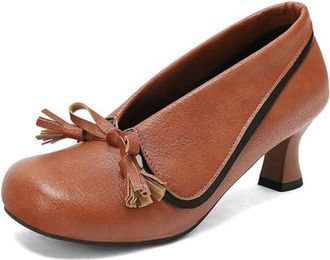 Generic Escarpins vintage &agrave; bout rond pour femme avec noeud d&eacute;coratif, confortables et polyvalents, jaune, 38.5 EU