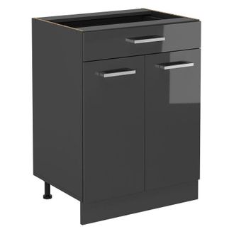 Vicco K&uuml;chenunterschrank R-Line, Anthrazit Hochglanz, 60 cm mit Schublade, ohne Arbeitsplatte Vicco