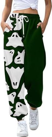 Generic Pantalon de surv&ecirc;tement taille haute pour femme - Pantalon de jogging sportif et actif avec poches - Pantalon ample pour femme de petite taille, Vert 