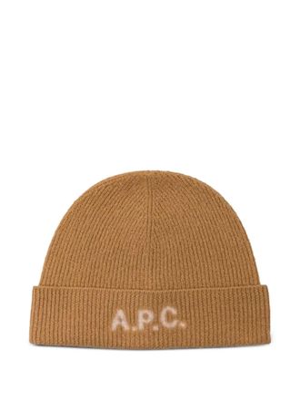 A.P.C. bonnet en laine à logo brodé - Tons neutres