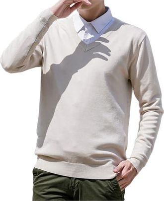 Generic Pull &agrave; col en V pour homme, pull en tricot de couleur unie, pull &agrave; manches longues, doux au toucher, extensible, classique, d&eacute;contract&eacute;, l&eacute;ger, tricot