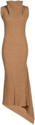 Victoria Beckham Lange Asymmetrisches Kleid in gemischter Wolle gerippt