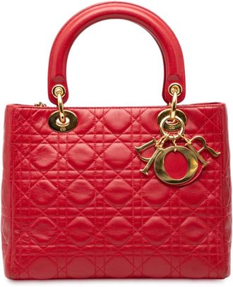 Dior Hobo Bags - Medium Lambskin Cannage Lady Dior - Gr. unisize - in Rot - f&uuml;r Damen