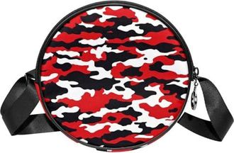 Generic Sac &agrave; bandouli&egrave;re Circle pour femme, petit sac &agrave; bandouli&egrave;re rouge camouflage avec fermeture &eacute;clair, bretelles r&eacute;glables, sac &agrave; main rond d&eacute;contract&eacute; 