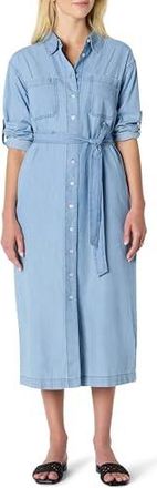 Amazon Essentials Robe Midi Boutonnée à Manches Longues en Chambray et Jean, Coupe Classique Femme, Bleu givré Clair délavé, XXL