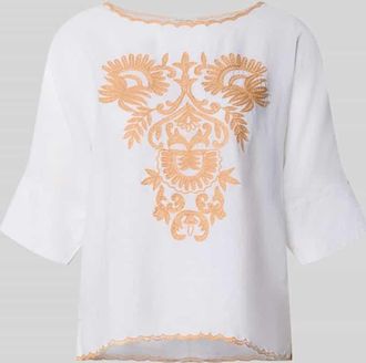 Christian Berg Blusenshirt mit Leinen-Anteil und Motiv-Stitching