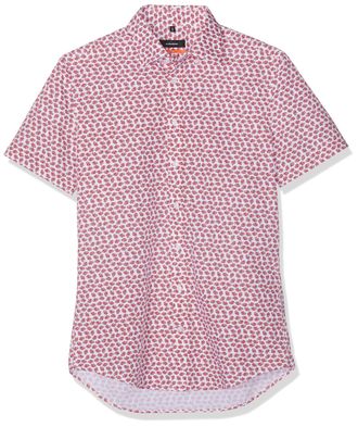 Seidensticker Herren Slim Kurzarm mit Button-Down Kragen Soft floralem Druck Businesshemd, Rot (Rot 47), 36