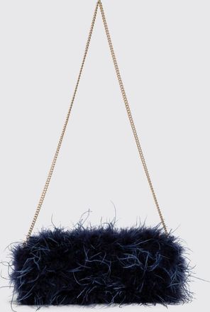 Twinset Clutch aus Satin mit Strau&szlig;enfeder-Applikation und abnehmbarem Riemen
