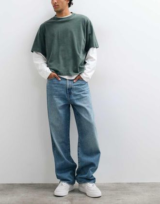 Abercrombie & Fitch Baggy-Fit-Jeans in blauer Waschung