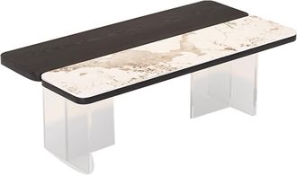 Generic Wohnzimmertische Rechteckig Vintage-Stil Platte Halb Aus Schiefer Halb Ausi Massivholz Couchtisch Geräumige Platte Beine Aus Acryl Living Room Table f