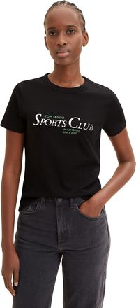 Tom Tailor Damen 1035364 T-Shirt mit Print, 14482-Deep Black, XL