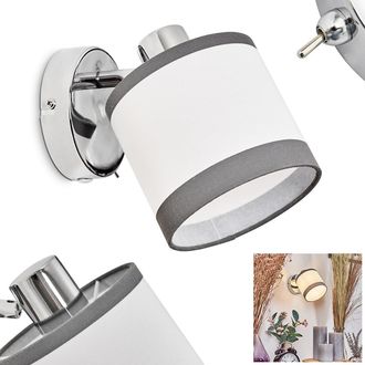 HOFSTEIN Wandleuchte Lohobe, moderne Wandlampe aus Metall/Stoff in Chromfarben/Anthrazit/Wei&szlig;, Leuchte mit verstellbarem Stoffschirm (&Oslash; 12 cm), 1-flammig, 1 x 