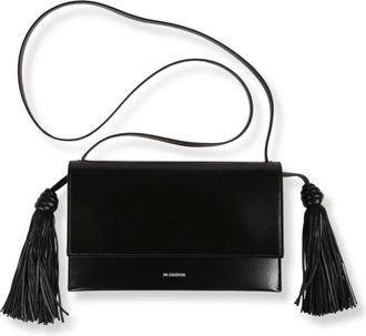 Jil Sander Femme, Sacs, Noir, Taille: ONE Size Sac à bandoulière en cuir lisse avec pompons décoratifs