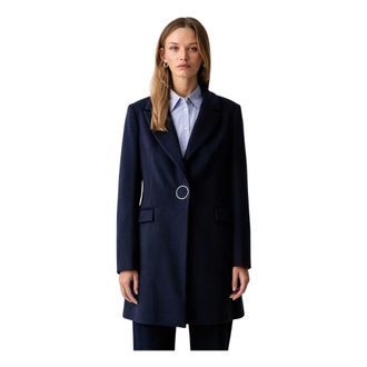 Fracomina Femme, Vestes, Bleu, Taille: 40 FR Manteau droit mi-long