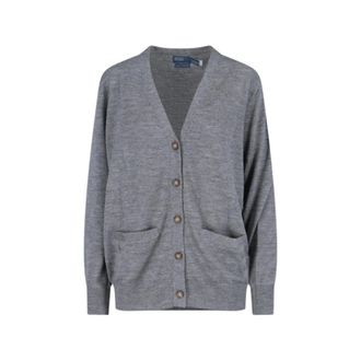 Ralph Lauren Femme, Pulls, Gris, Taille: 34 FR Cardigan &agrave; Col en V en Laine Brod&eacute;