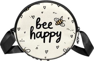 Generic Bee Happy Love Petit sac &agrave; bandouli&egrave;re rond d&eacute;contract&eacute; avec fermeture &eacute;clair et bretelles r&eacute;glables pour femme