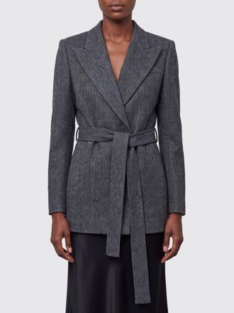 SA SU PHI Blazer court style peignoir en laine &agrave; motif chevron avec ceinture