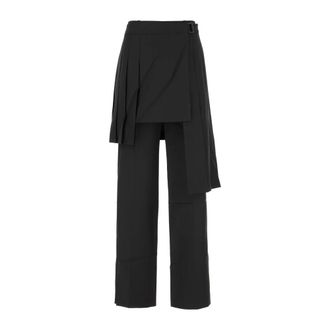 Juun.J Plissierte- &uuml;berlappende Rock-Detail Gerade Hose - - Trousers - Damen - Schwarzk - M
