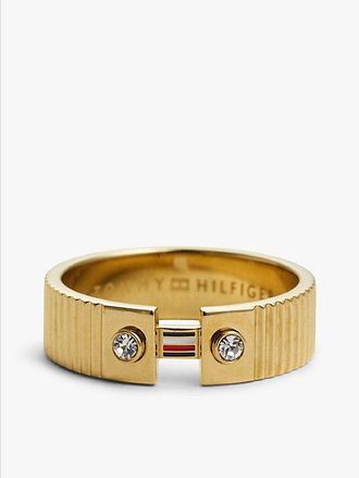 Tommy Hilfiger Bague cannel&eacute;e en acier inoxydable plaqu&eacute; or