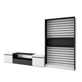 Skraut Home Wohnzimmermöbel für TV | Esstisch-Set | 210 x 186 x 35 cm | für Fernseher bis 80 Zoll | TV-Möbel | moderner Stil | Schwarz und Weiß