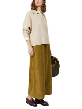 Weekend by Max Mara Nine-Wale Cotton Velvet Trousers - Olive