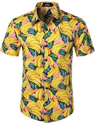 JOGAL Funky Fruit Shirts Chemise hawaïenne à manches courtes pour homme, Rosabana, XXL