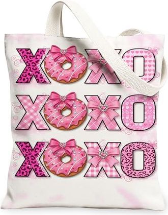 Generic Sacs fourre-tout en toile de p&ecirc;che pour la Saint-Valentin, motif beignet, sacs d&eacute;picerie r&eacute;utilisables, amusants, &eacute;l&eacute;gants, l&eacute;gers et lavables, p&ecirc;che,