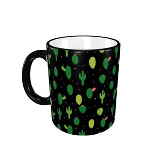 AOOEDM Lustige Neuheit Kaffeetasse Cartoon Kaktus Keramik Teetasse 11 Unzen mit Geschenkbox Tassen für Büro & Zuhause Frauen Männer Geschenk Schwarz