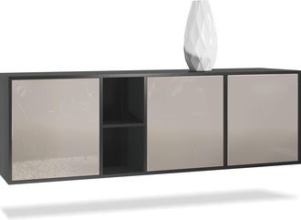 Vladon Kommode Cuba, Made in Germany, Schwarz matt/Sandgrau Hochglanz - Modernes Sideboard f&uuml;r Ihr Wohnbereich - (BxHxT) 182x53x35 cm