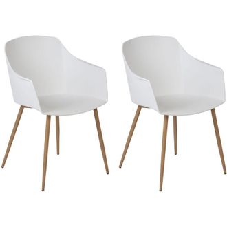 Beliani Esszimmerstuhl 2er Set Wei&szlig; Kunststoff mit Metallgestell Armlehnen Modern Skandinavisch Wohnzimmer Esszimmer Flur Diele