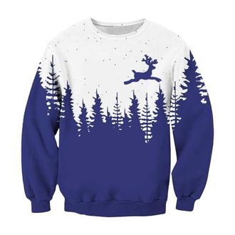 Generic Pull de Noël fantaisie imprimé pour homme - Pull de Noël amusant à manches longues - Col rond - Pull de Noël moche - T-shirt de Père Noël - Costume de